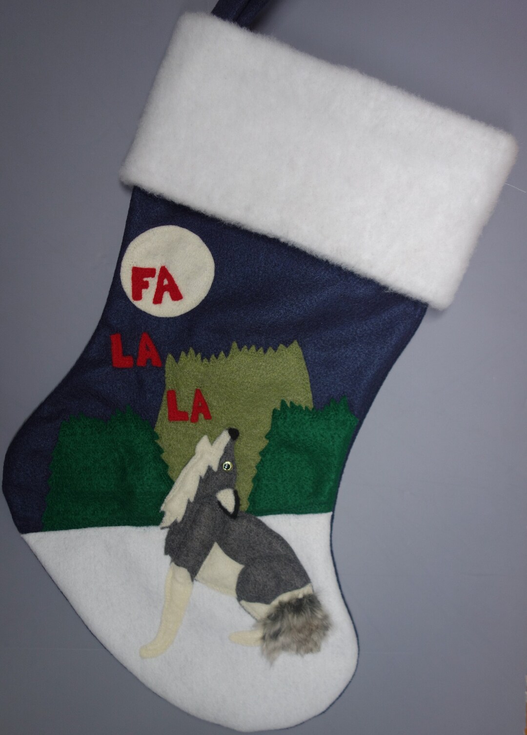Wolf Felt Christmas Stocking--"caroling at the Moon" - Etsy