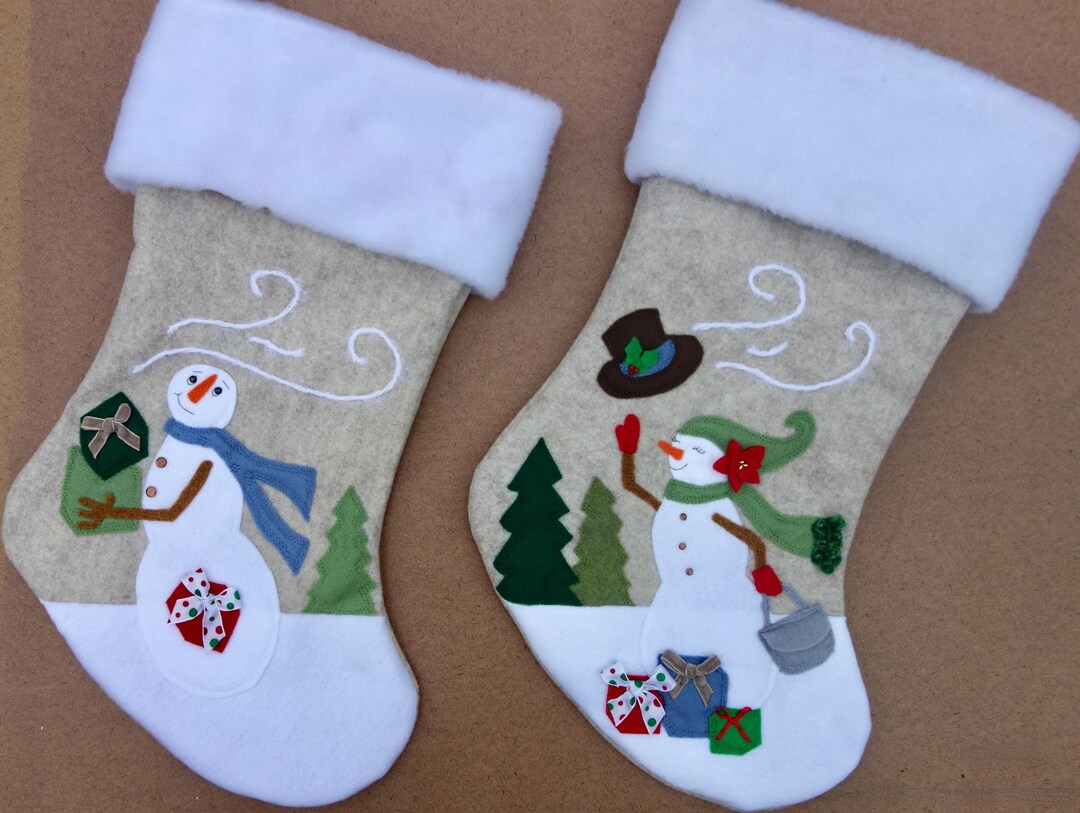 His and Hers Christmas Stocking Set--"snowman Couple" - Etsy