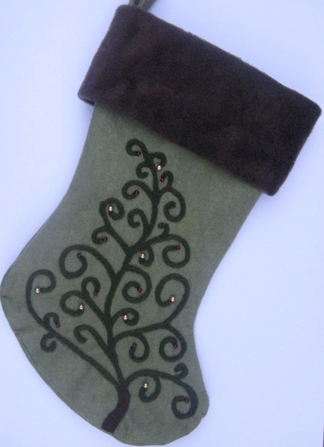 Elegant Christmas Stocking--"swirly Tree on Sage" - Etsy
