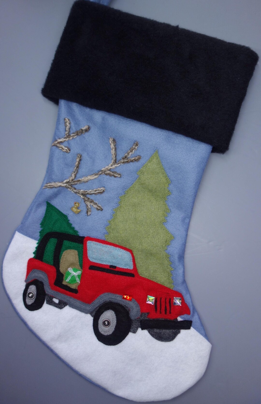 Personalized Red Truck/jeep Christmas Stocking: Handmade Felt Design - Etsy