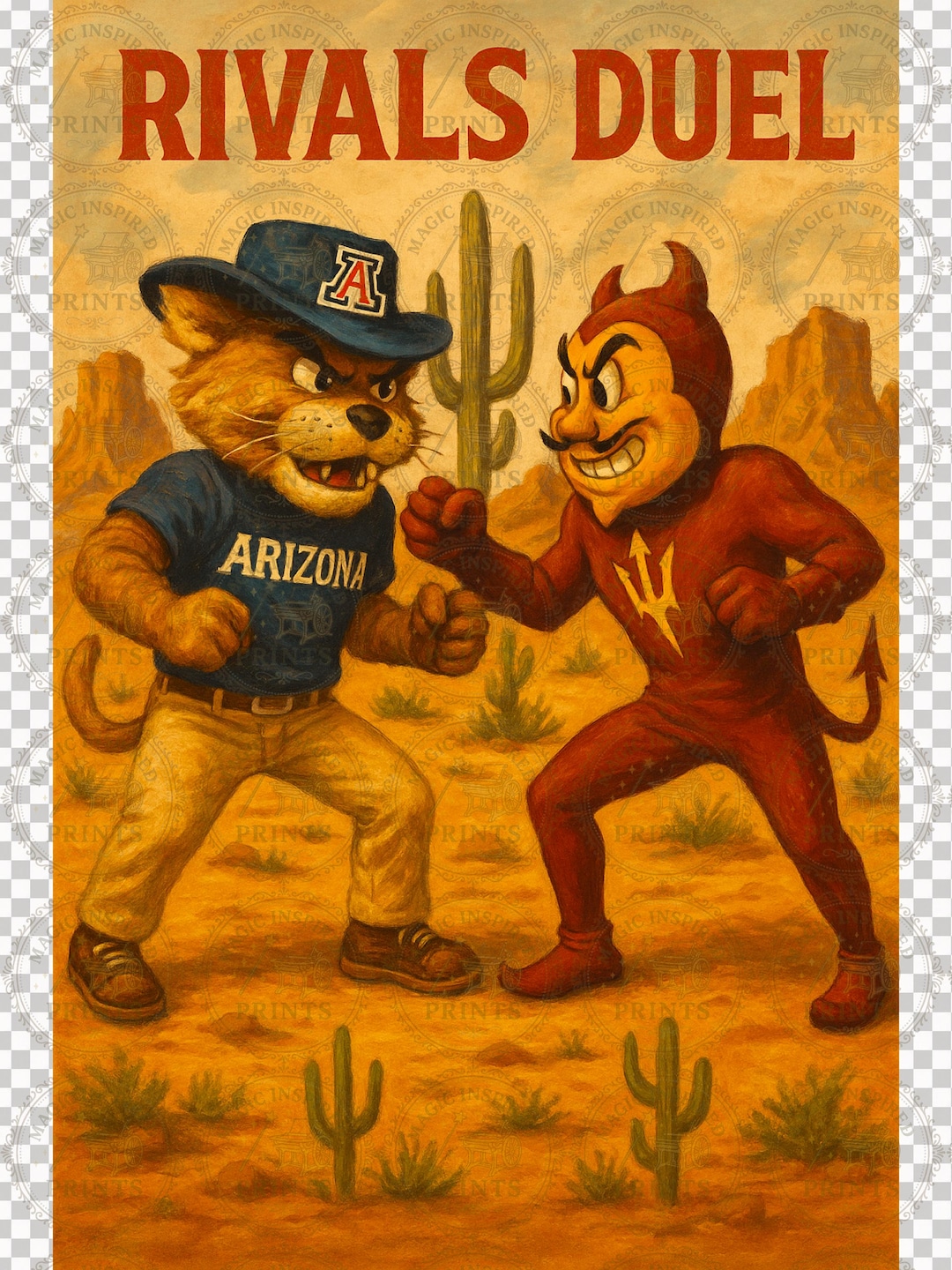 Wilbur Wildcat and Sparky Digital File | U of A Wall Art | ASU Wall Art ...