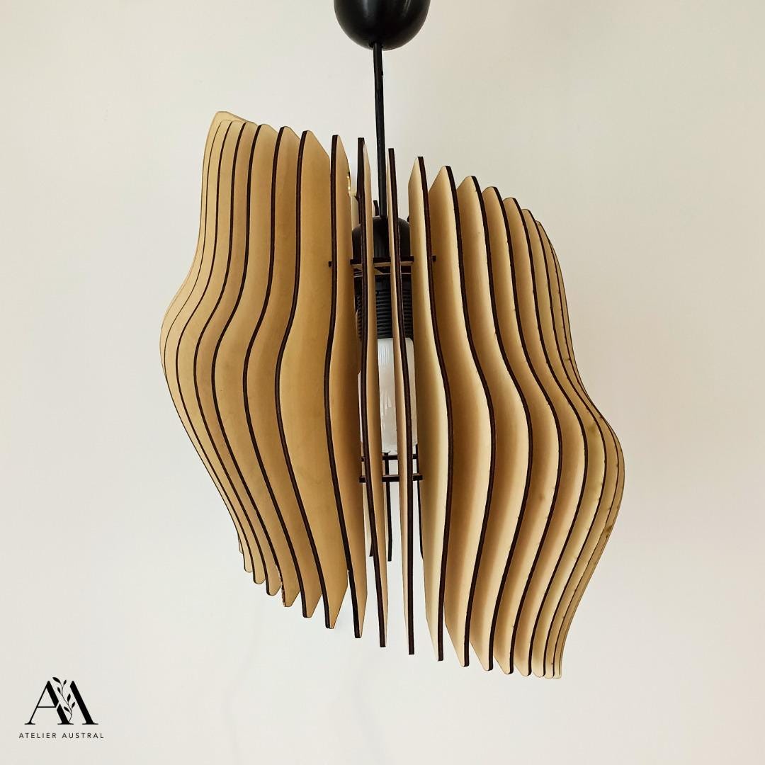 Asymmetrical Designer Light Fixture in Openwork Wood, Adjustable ...