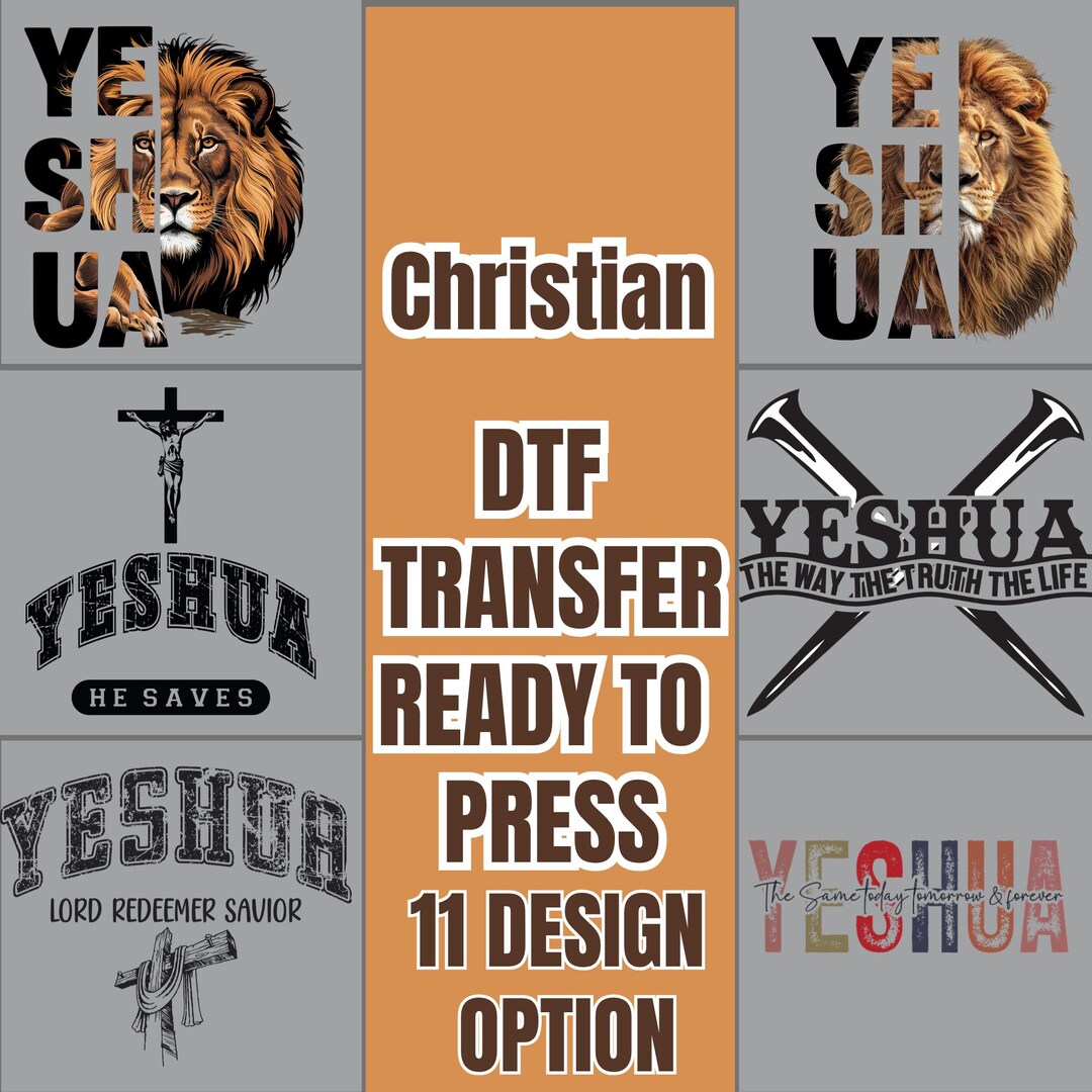 Yeshua Jesus DTF Transfer | Faith Christian Cross Lion Religious Iron ...