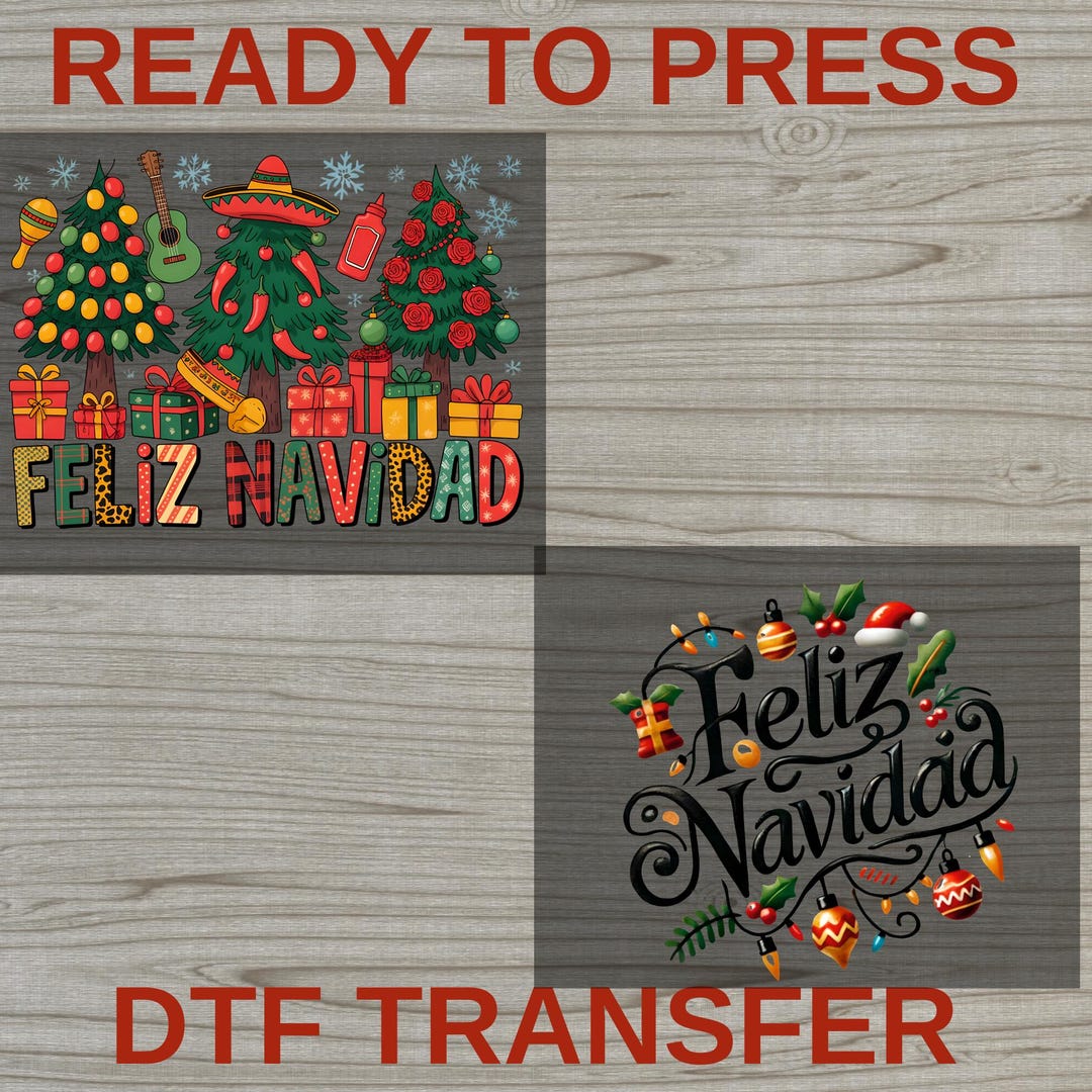 Feliz Navidad DTF Transfer, Spanish Merry Christmas Iron On, Ready to ...