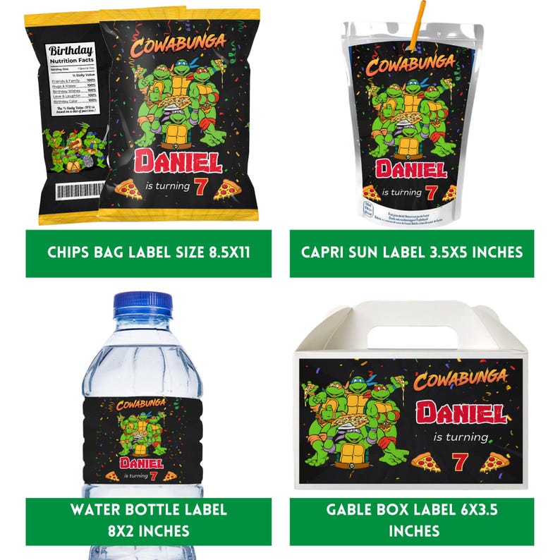 Editable Ninja Turtle Party Favors Bundle| 13 Pieces Party Favor Items ...