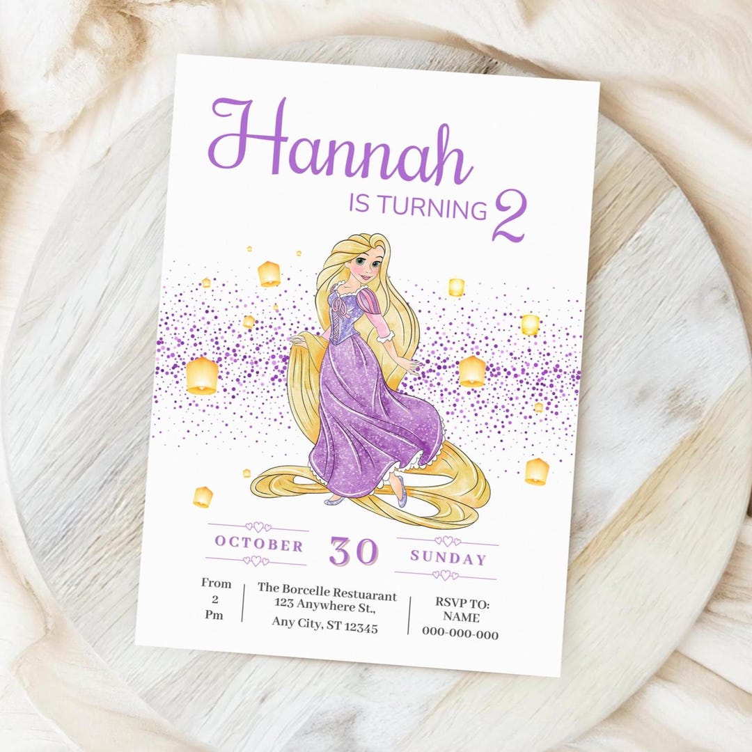 Editable Rapunzel Birthday Invitation| Rapunzel Birthday Party Invite ...