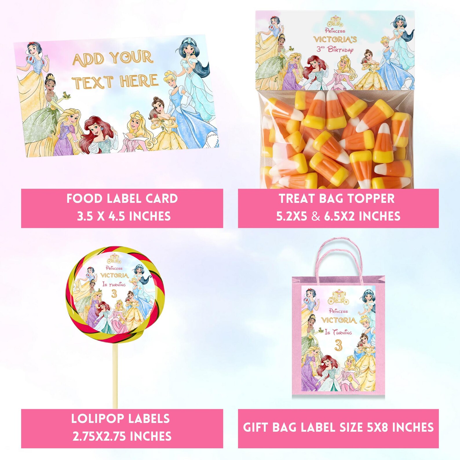 Editable 13 Princess Party Favour Bundle| 13 Pieces Party Favors ...
