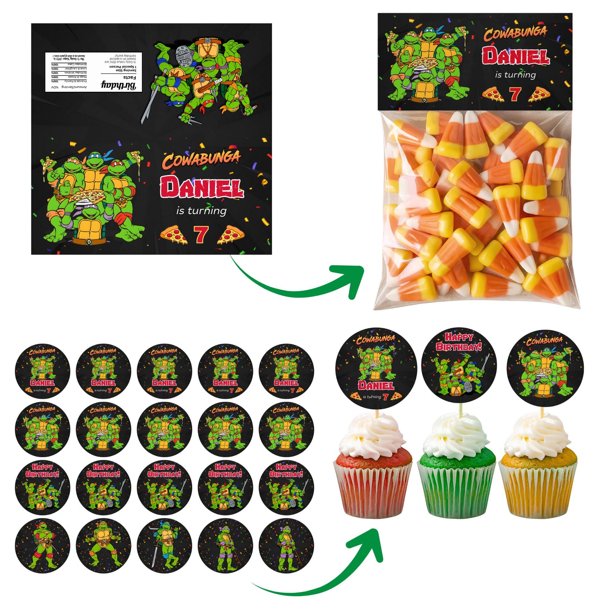 Editable Ninja Turtle Party Favors Bundle| 13 Pieces Party Favor Items ...