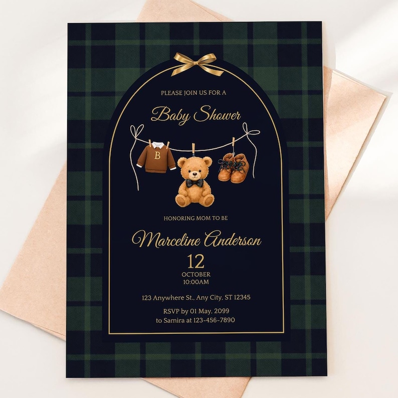 Editable Luxury Polo Teddy Bear Baby Shower Invite| Polo Baby Shower ...