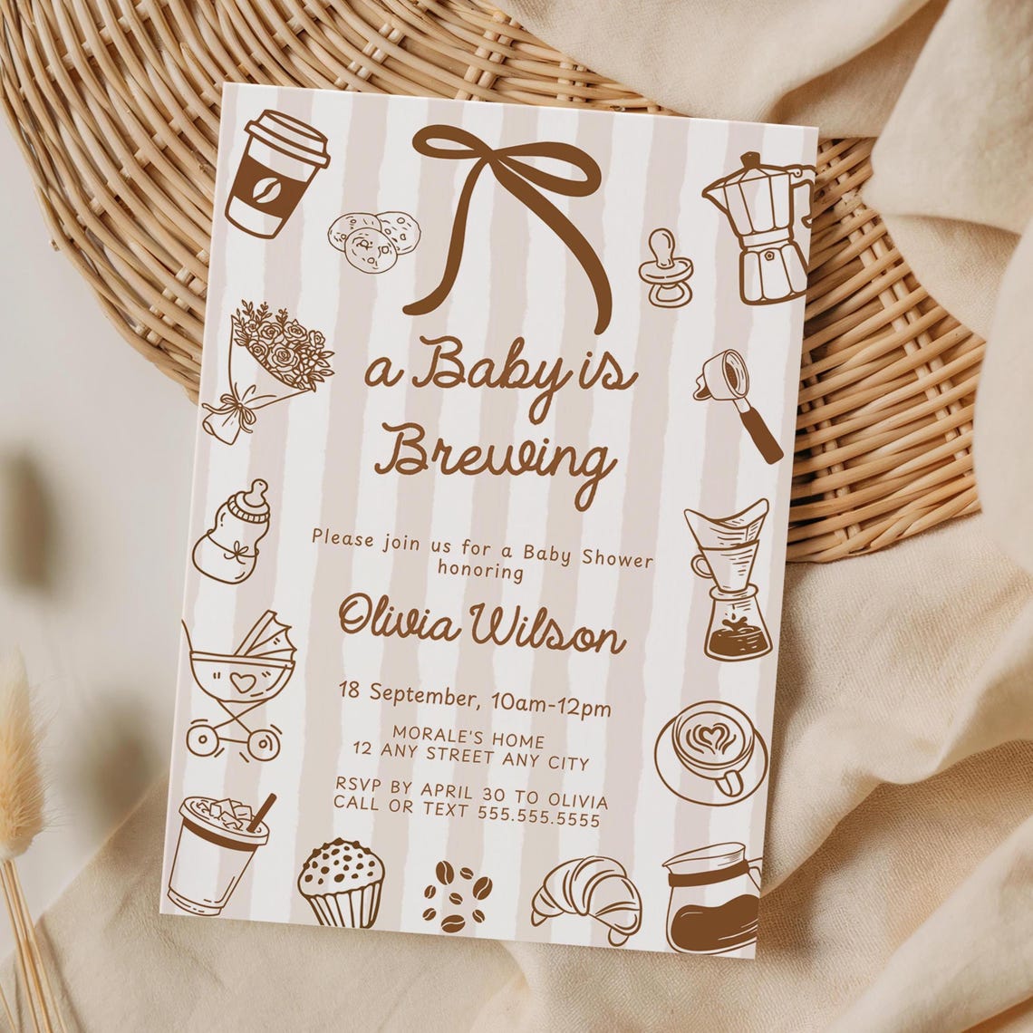 Editable Baby is Brewing Baby Shower Invitation| Hand Drawn Whimsical ...