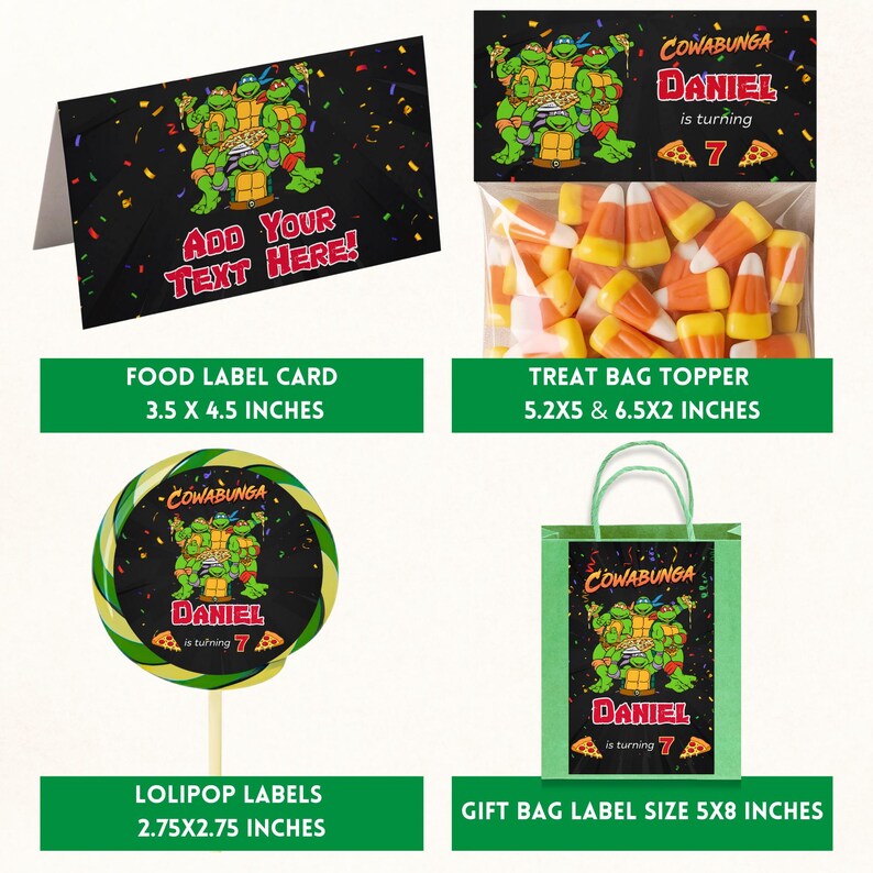 Editable Ninja Turtle Party Favors Bundle| 13 Pieces Party Favor Items ...