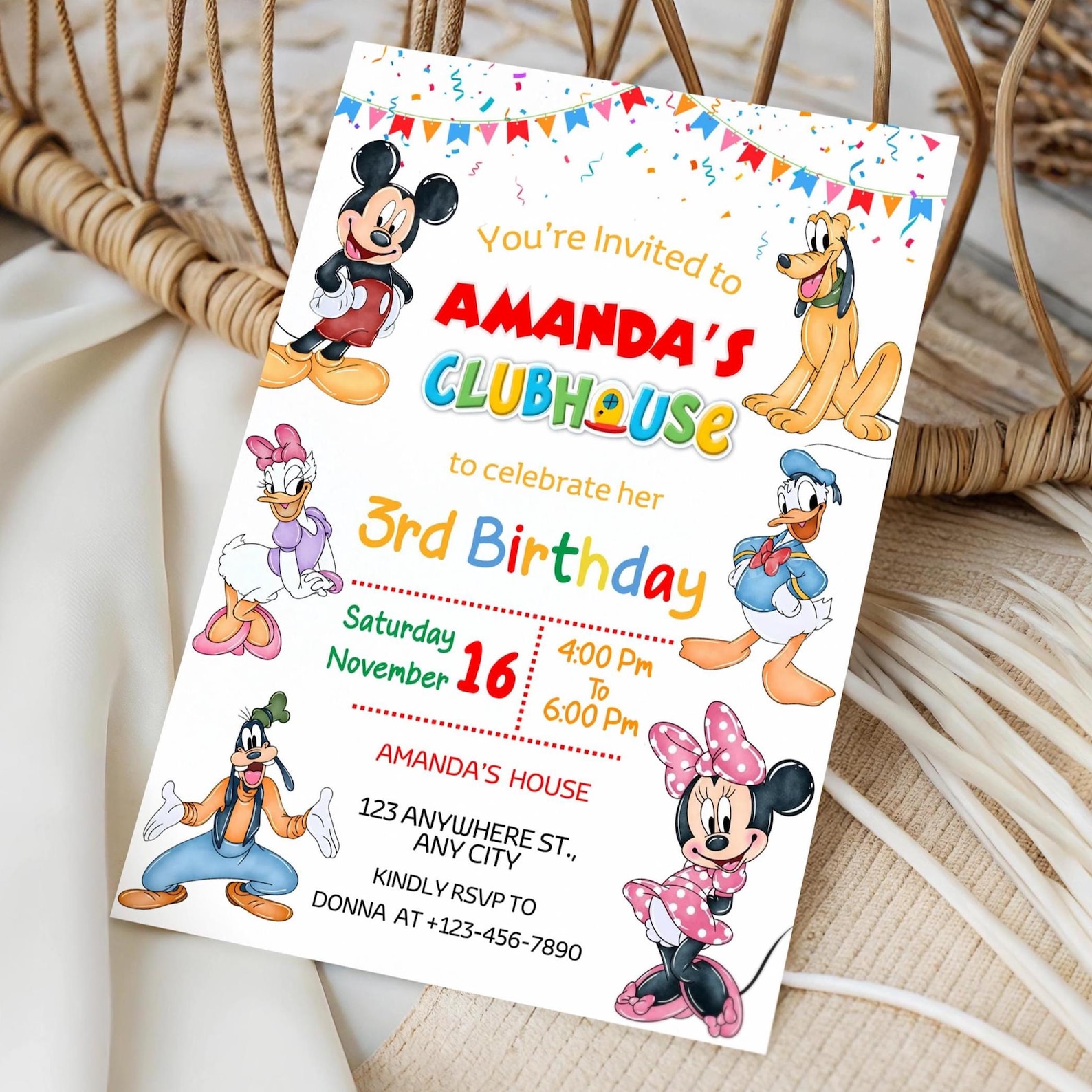 Mickey Mouse Clubhouse Birthday Invitation | Editable Canva Template ...