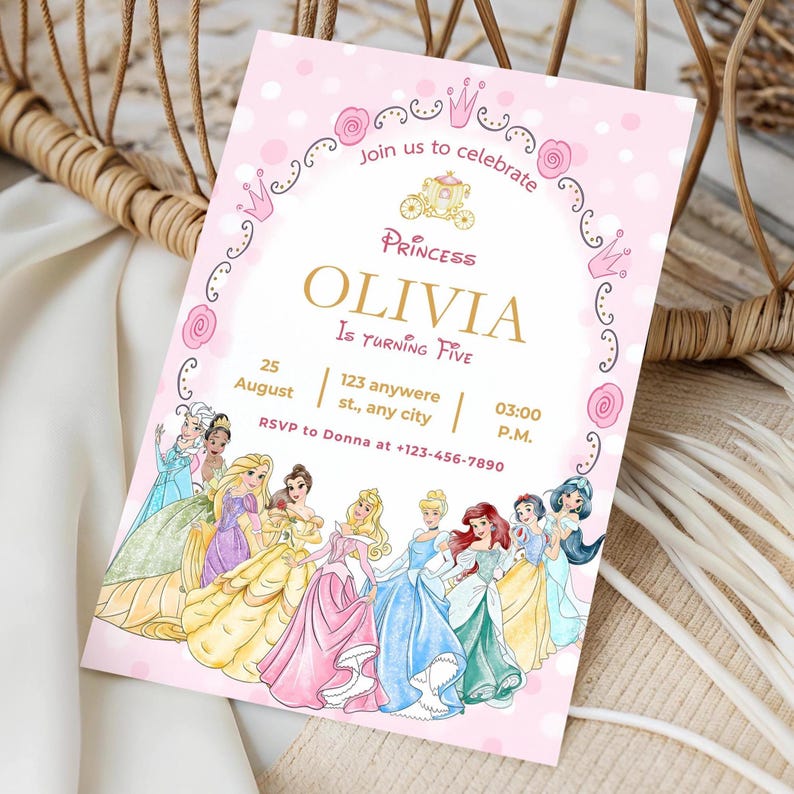 Editable Princess Birthday Invitation| Princess Birthday Template ...