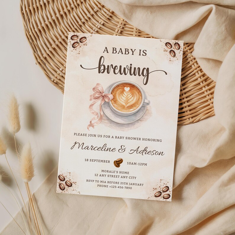 Editable Baby is Brewing Baby Shower Invitation| Coffee Baby Shower ...