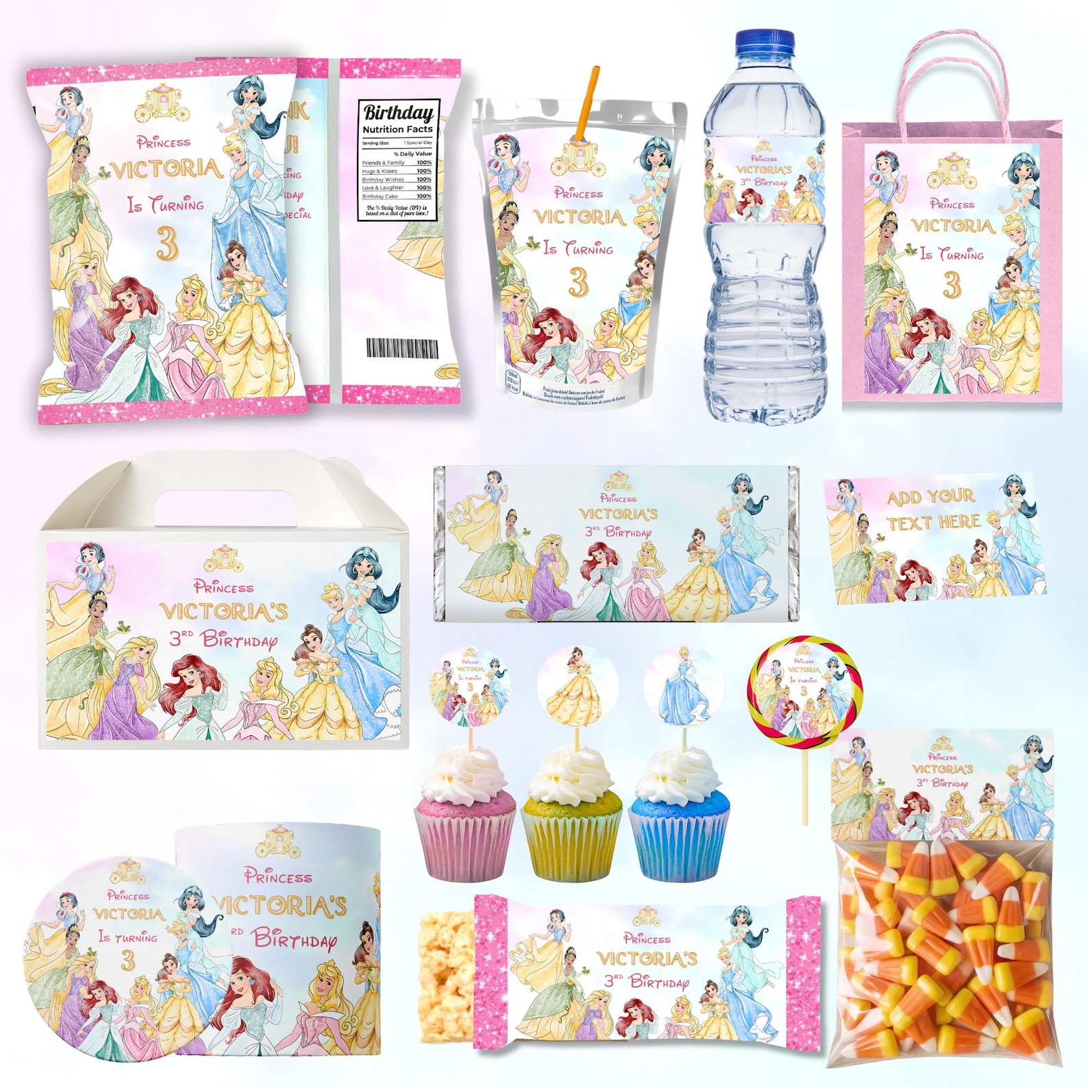 Editable 13 Princess Party Favour Bundle| 13 Pieces Party Favors ...