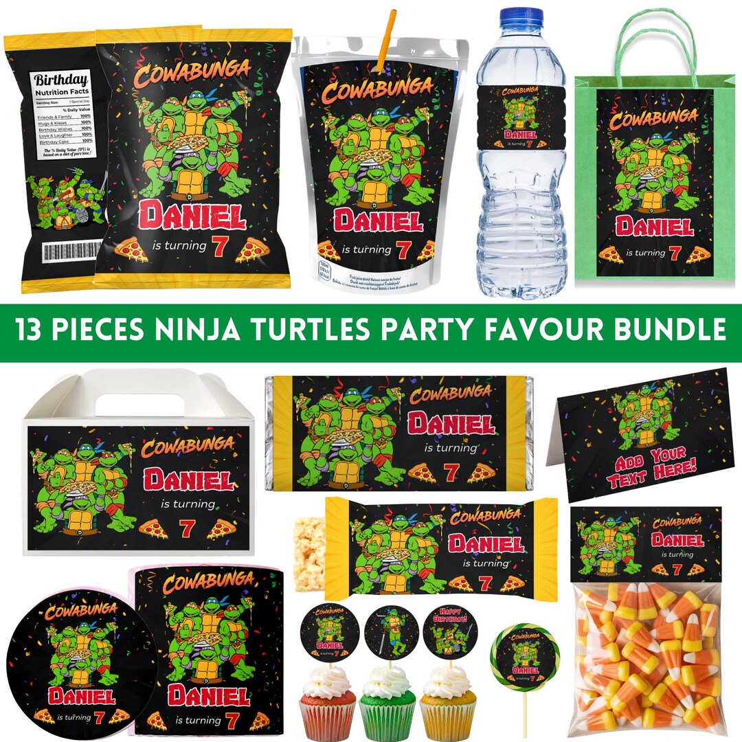 Editable Ninja Turtle Party Favors Bundle| 13 Pieces Party Favor Items ...