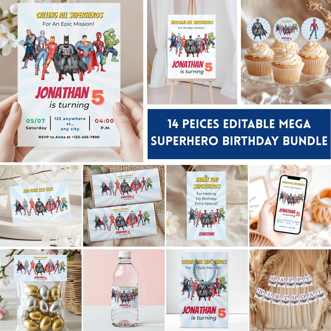 Editable Superheros Mega Birthday Bundle| Avengers Mega Bundle ...