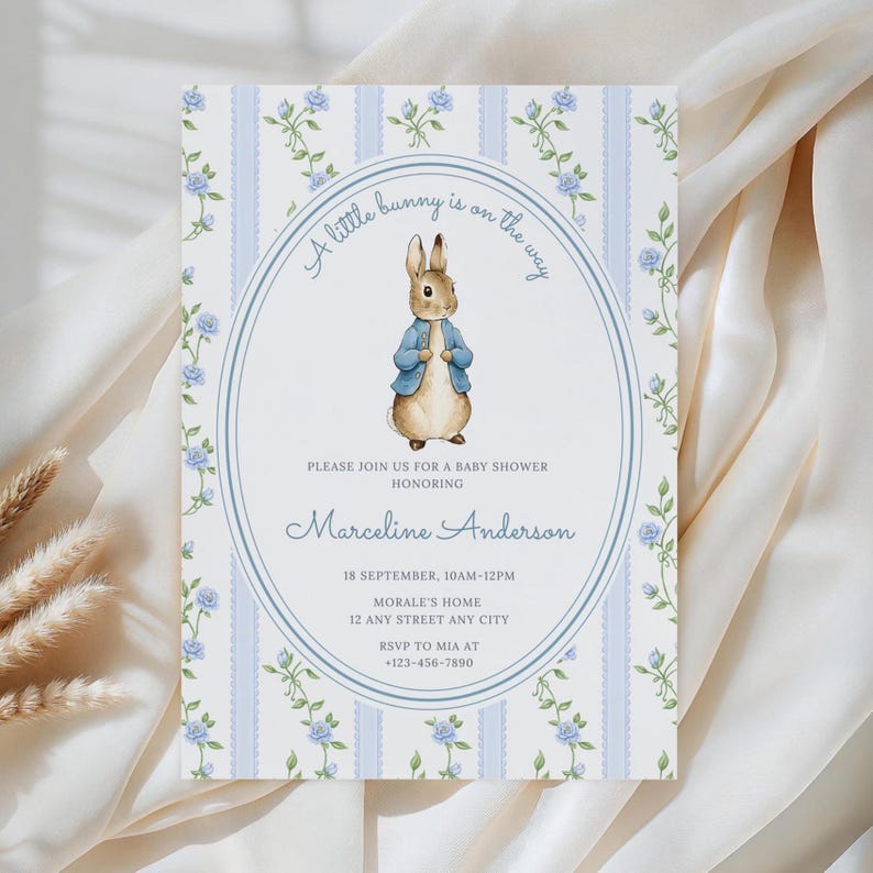 Editable Peter Rabbit Baby Shower Invitation| Floral Peter Rabbit ...