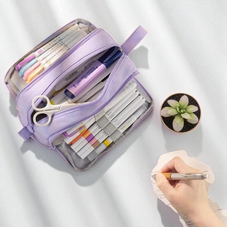 Premium Double-sided Canvas Pencil Case || Macaron Color Large Capacity ...