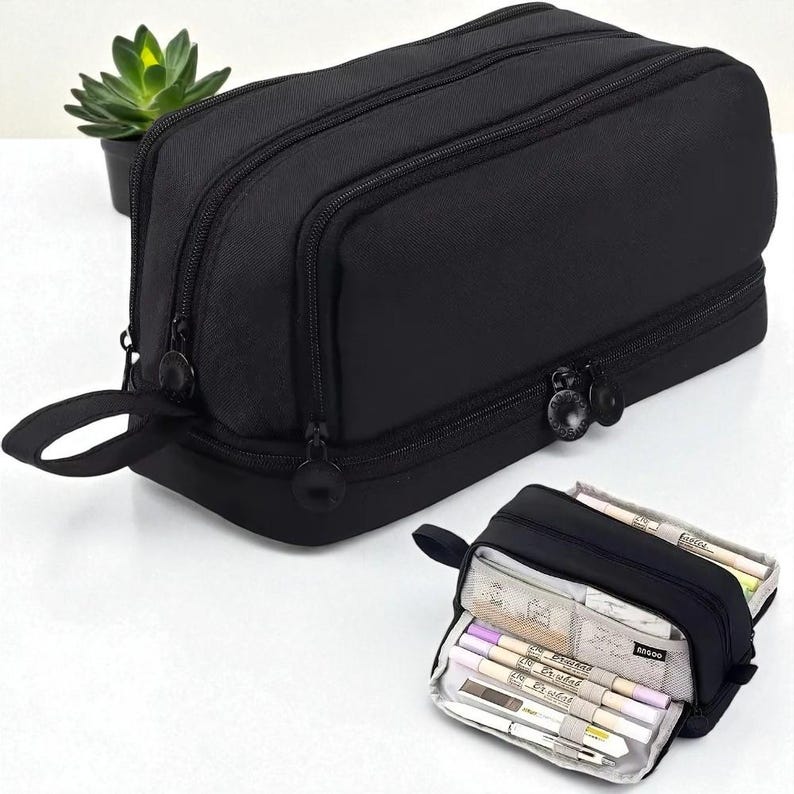 Premium Double-sided Canvas Pencil Case || Macaron Color Large Capacity ...