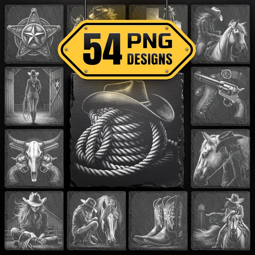 Western Cowboy Laser Engraving PNG Bundle - Slate Coasters Designs ...