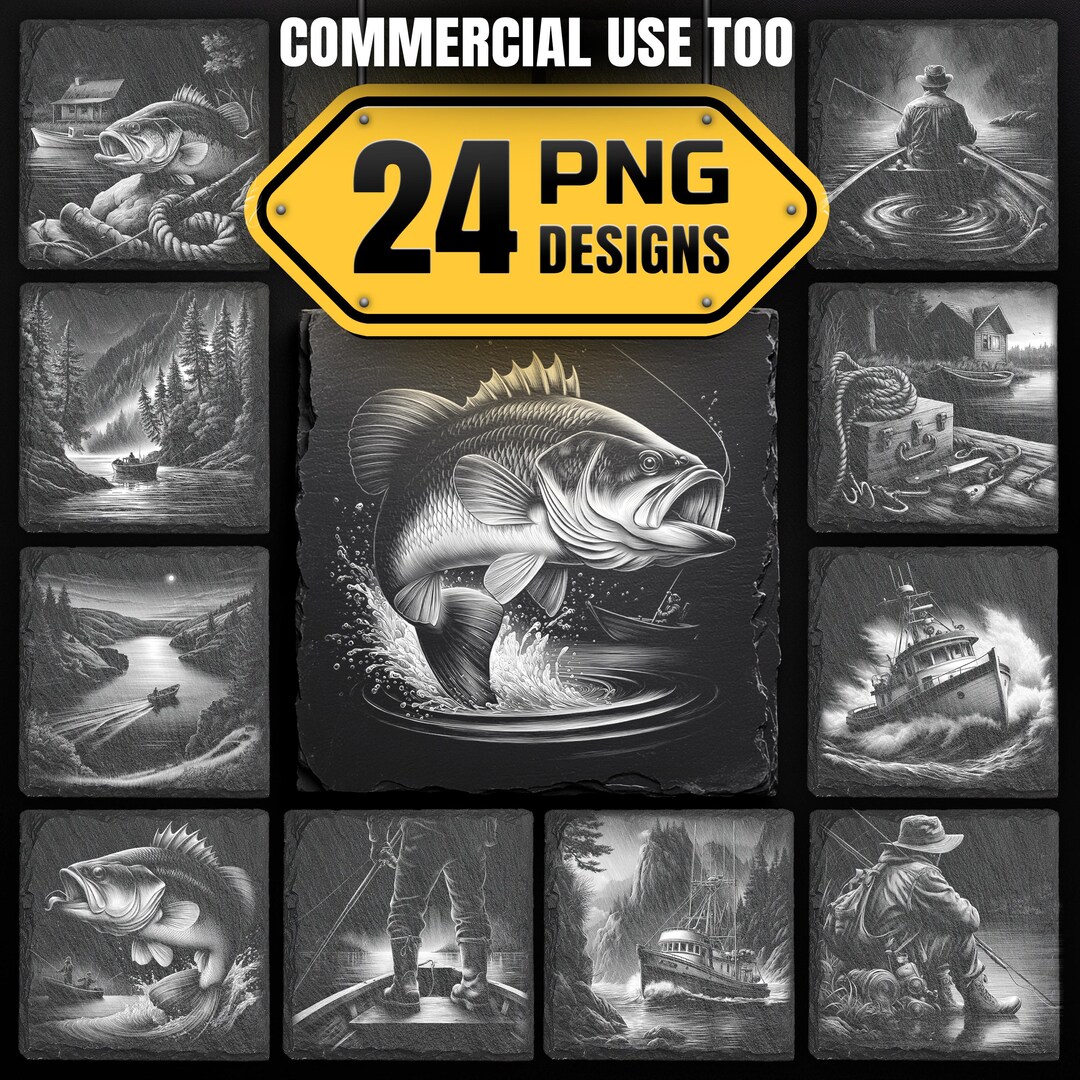 Perch Theme Laser Engraving PNG Bundle - Bass Fishing Slate Coasters ...