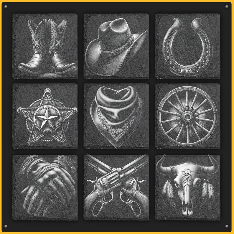 Western Cowboy Laser Engraving PNG Bundle - Whiskey Slate Coasters ...