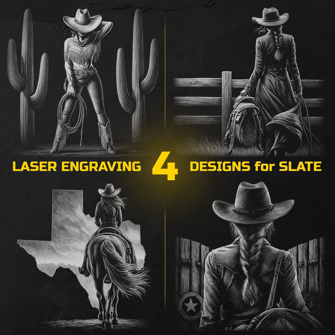 Western Cowgirl Laser Engraving PNG Bundle - Cowboy Slate Coasters ...
