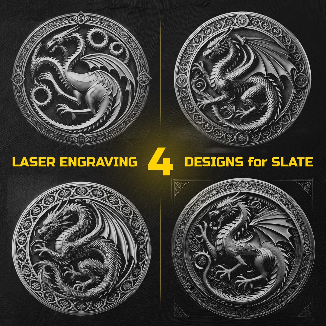Dragons Emblem Laser Engraving PNG Bundle - Slate Coasters Designs ...