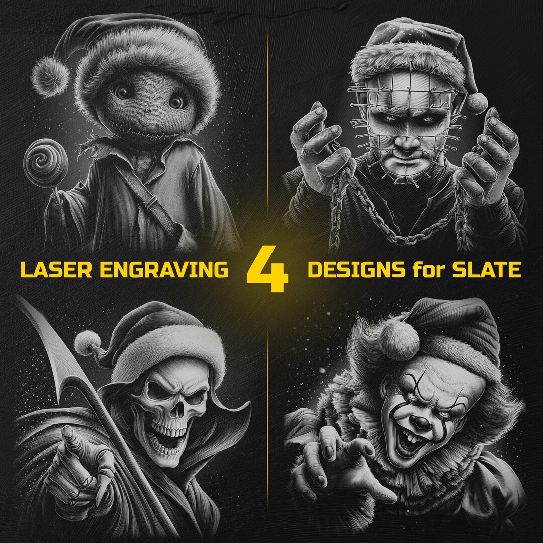 Scary Christmas Laser Engraving PNG Bundle - Horror Grinchmas Slate ...