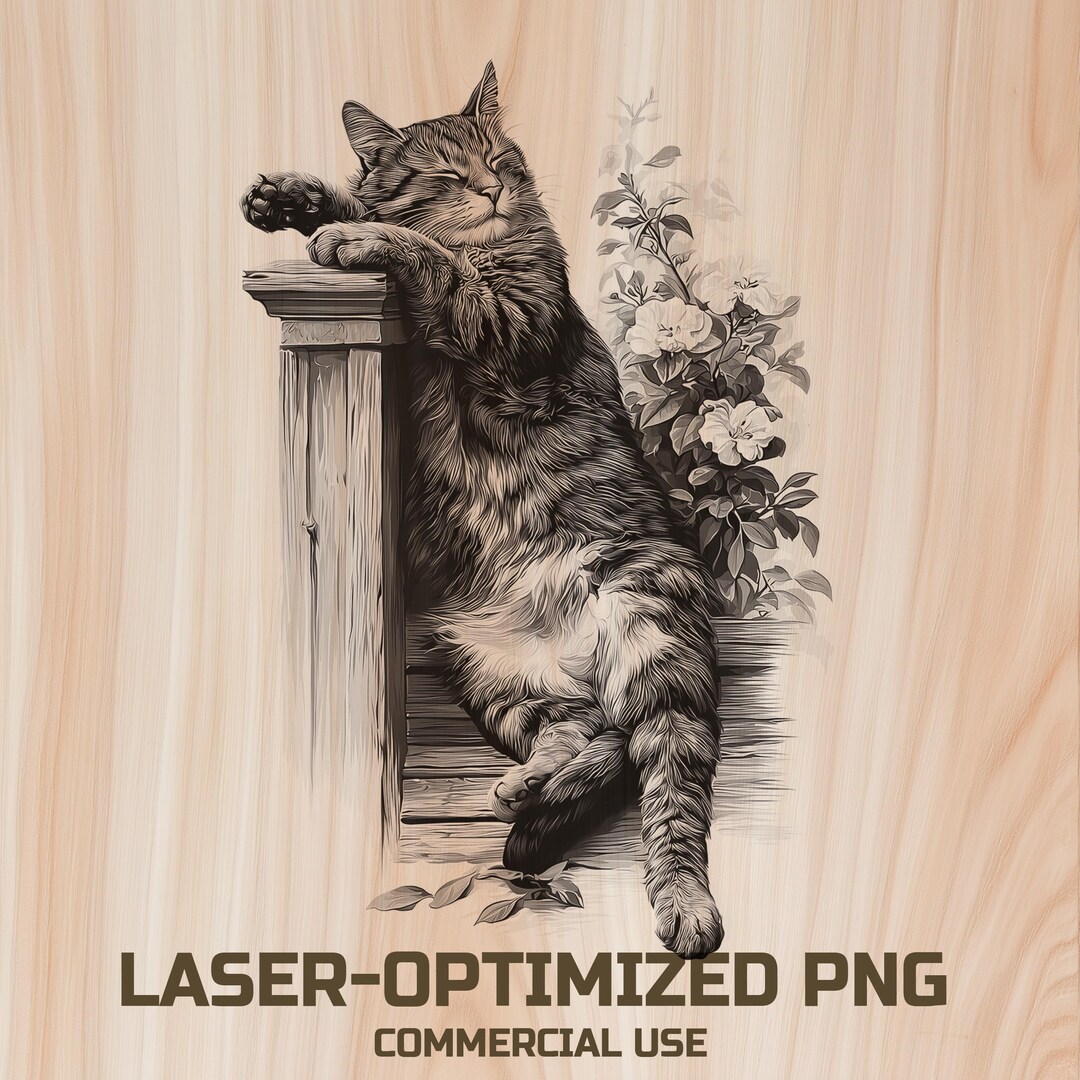 Cute Sleeping Cat Laser Wood Engraving File - Digital Download for ...