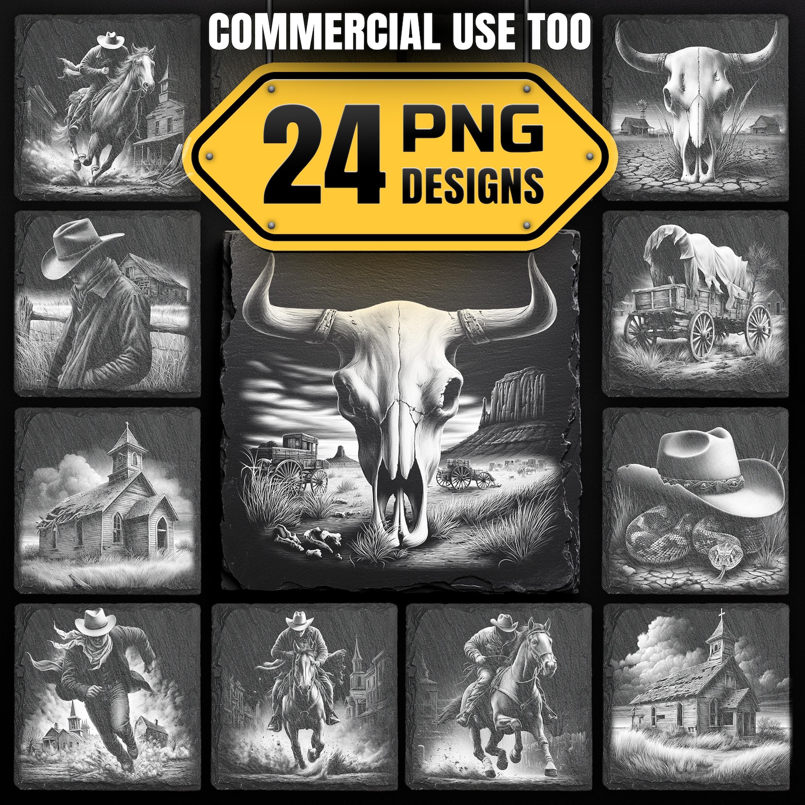 Wild West Frontier Laser Engraving PNG Bundle - Western Slate Coasters Designs Digital Download ...