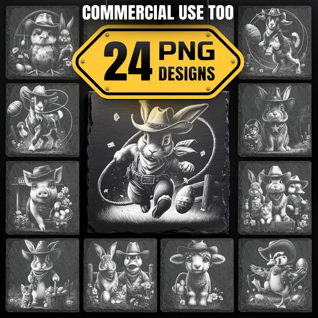 Easter Laser Engraving PNG Bundle - Western Cowboy Rabbit Slate ...