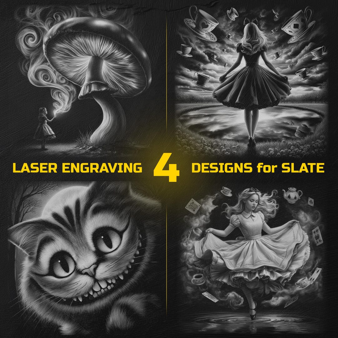 Alice in Wonderland Laser Engraving PNG Bundle - Slate Coasters Designs ...