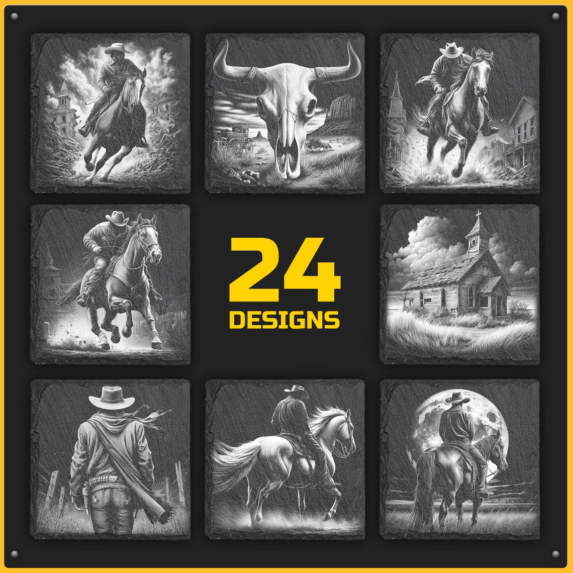Wild West Frontier Laser Engraving PNG Bundle - Western Slate Coasters ...