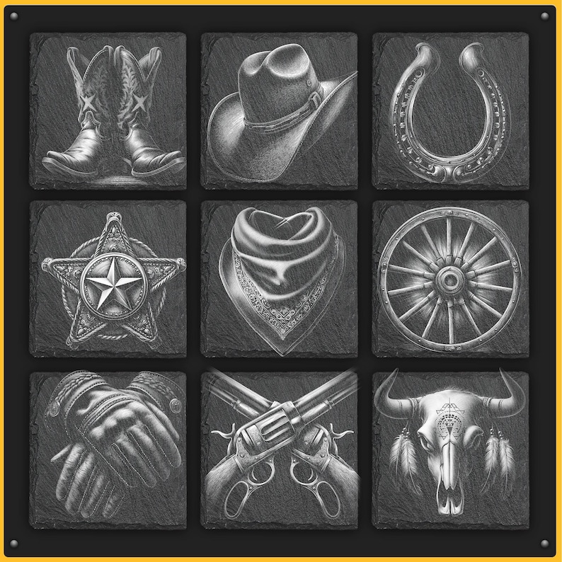 Western Cowboy Laser Engraving PNG Bundle - Slate Coasters Designs ...