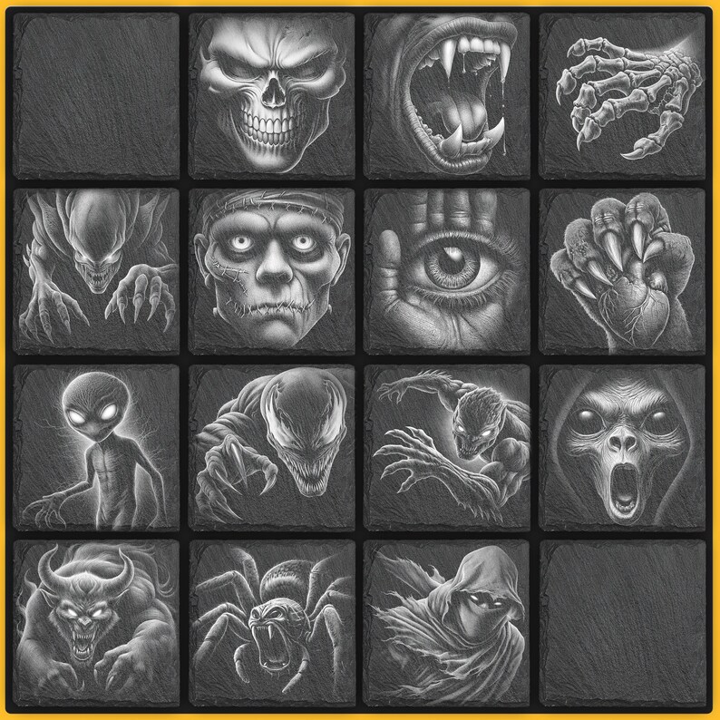 Horror Laser Engraving PNG Bundle - Halloween Slate Coasters Designs ...