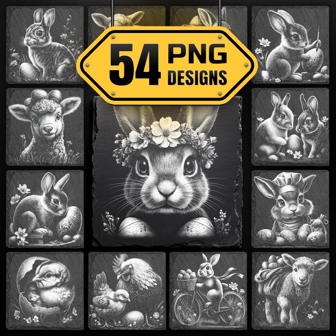 Easter Laser Engraving PNG Bundle - Easter Rabbit Slate Coasters ...