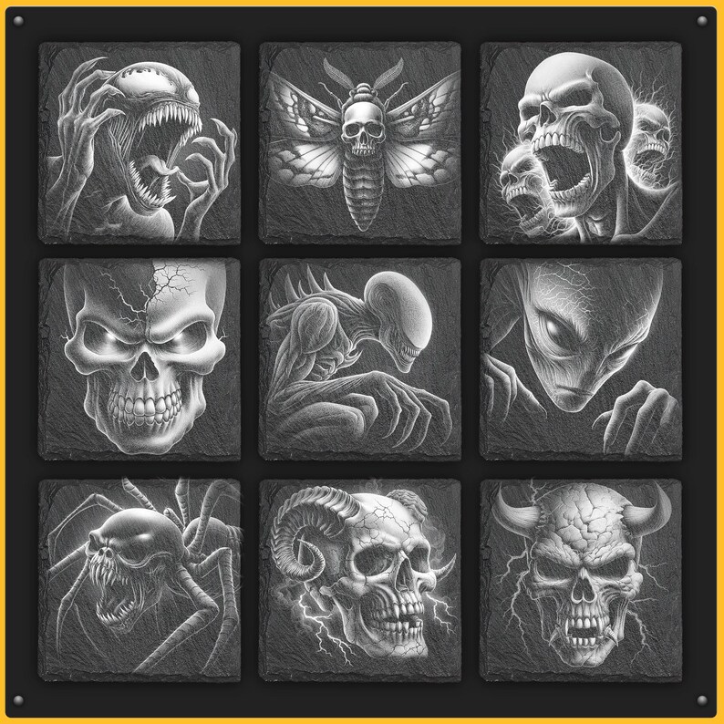 Horror Laser Engraving PNG Bundle - Halloween Slate Coasters Designs ...