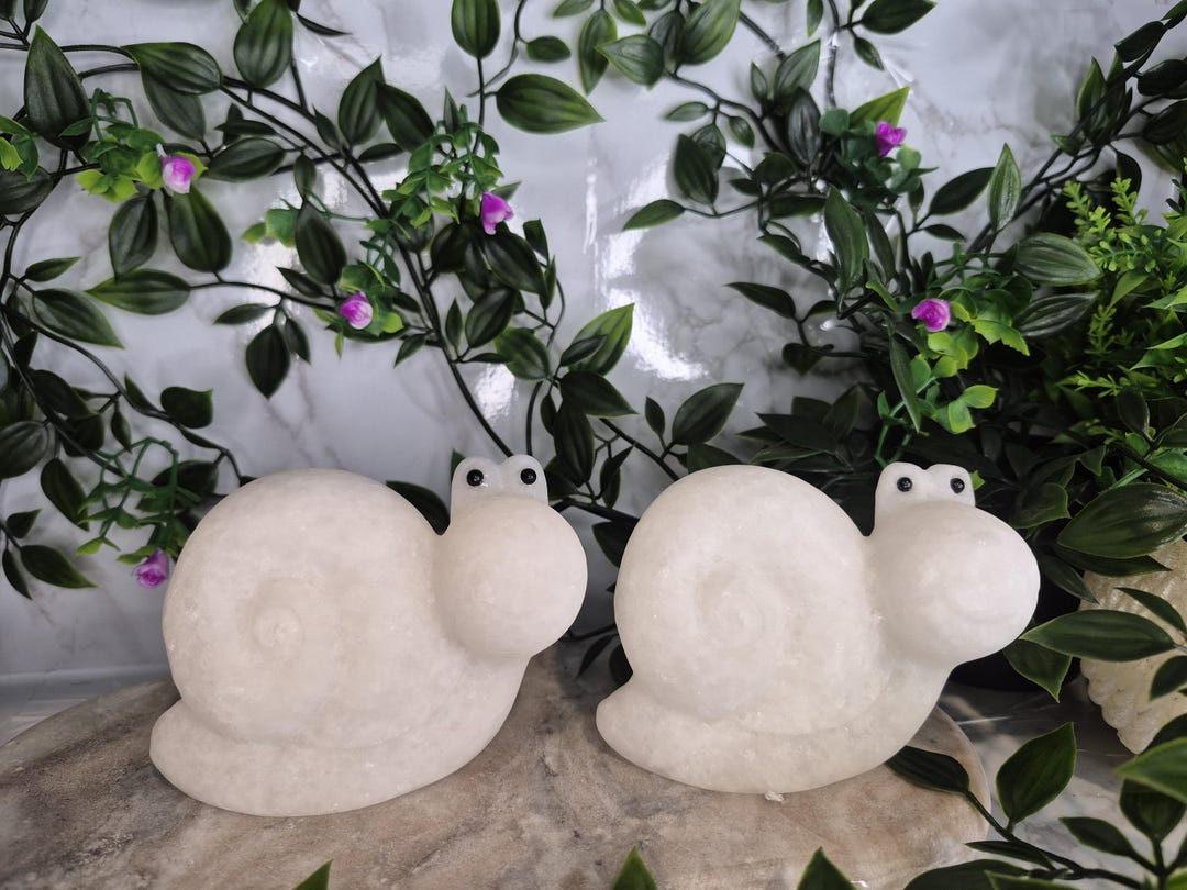 Gemstone Snail White Jade Carving, Tranquil Crystal Figurine for Home ...