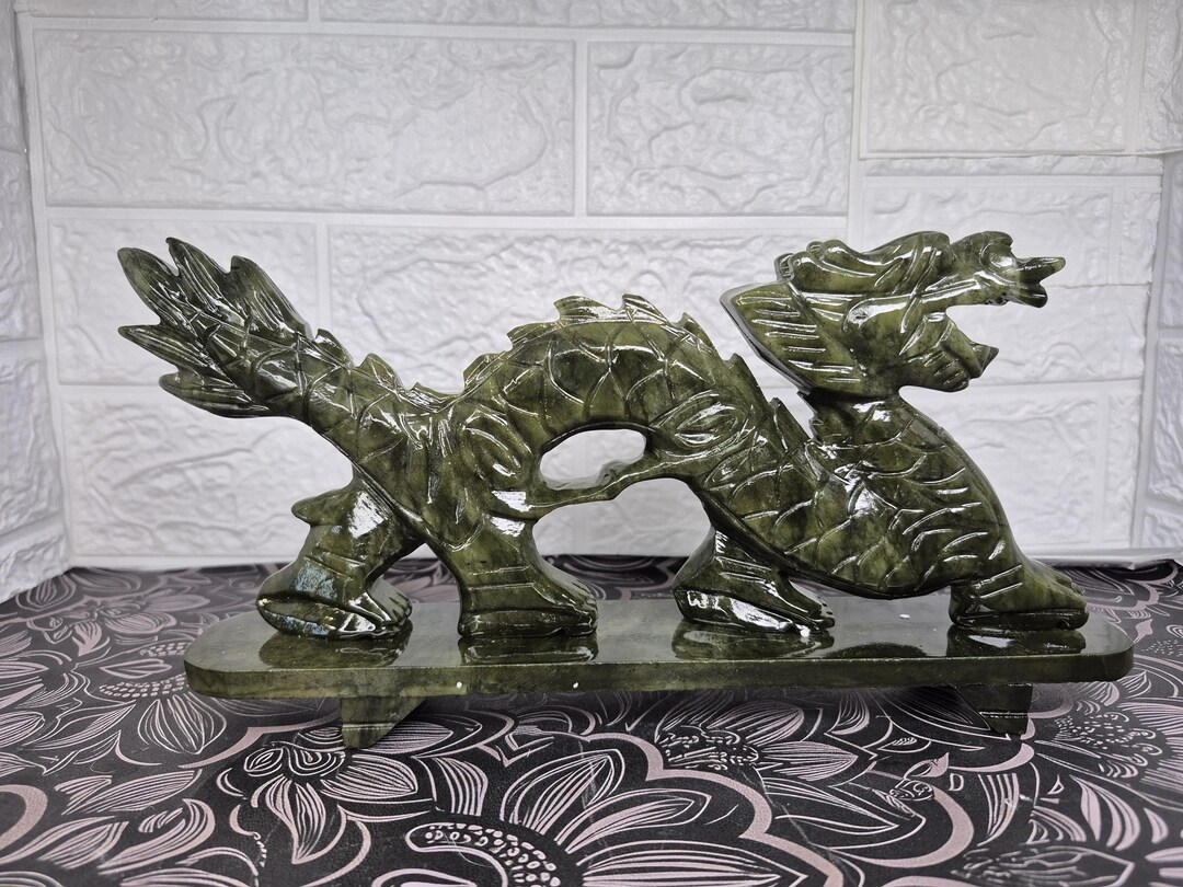 Large Xiuyan Jade Dragon Statue | Feng Shui Decor, 27cm - Etsy