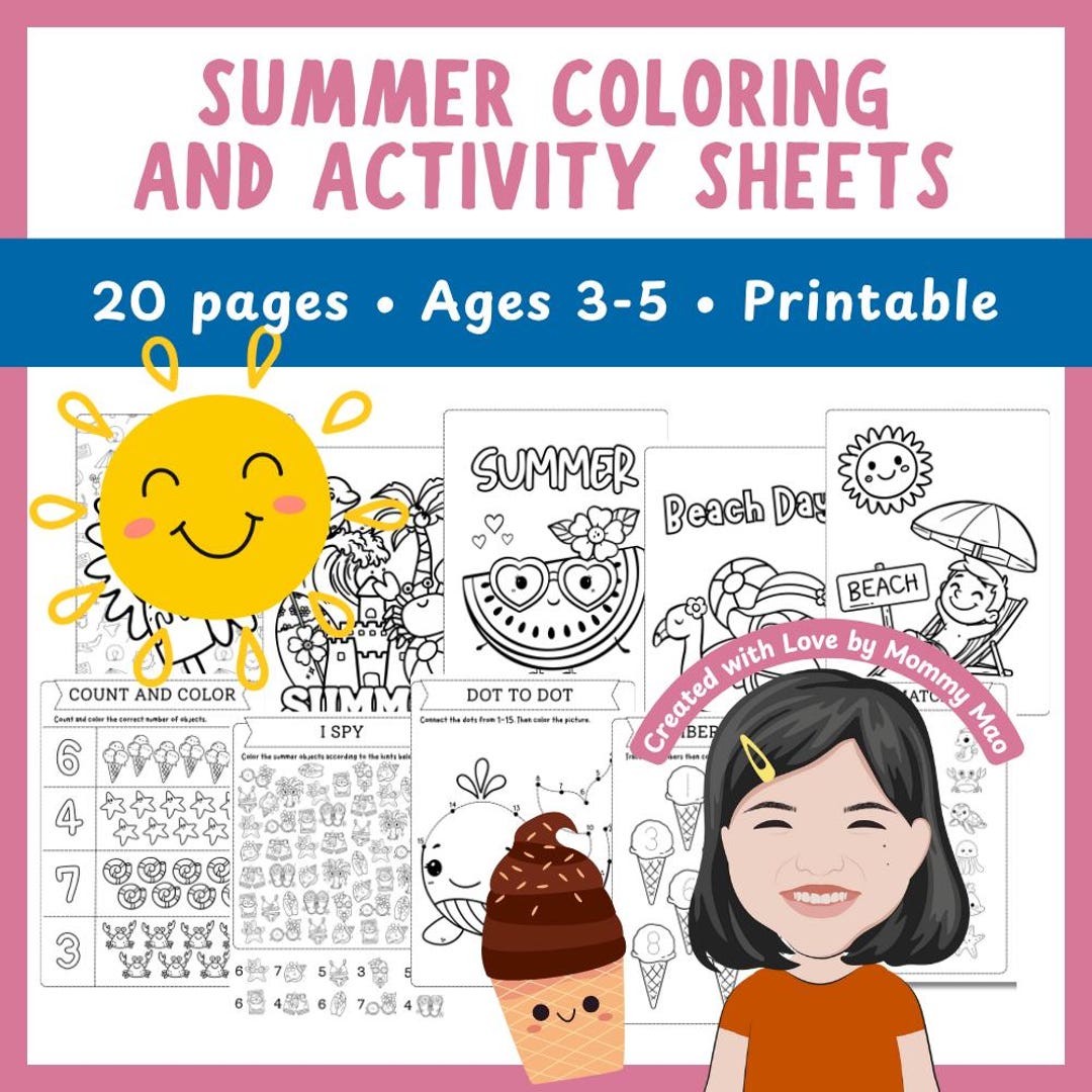 Summer Coloring, I Spy, Number Tracing, and Counting Worksheets for ...