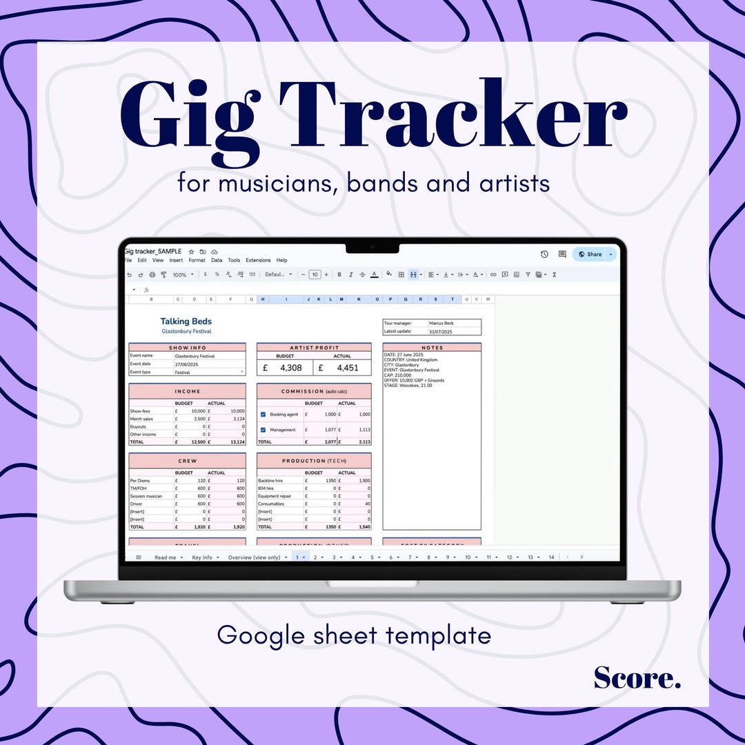 Gig Tracker Template for Musicians | Google Sheets - Etsy UK
