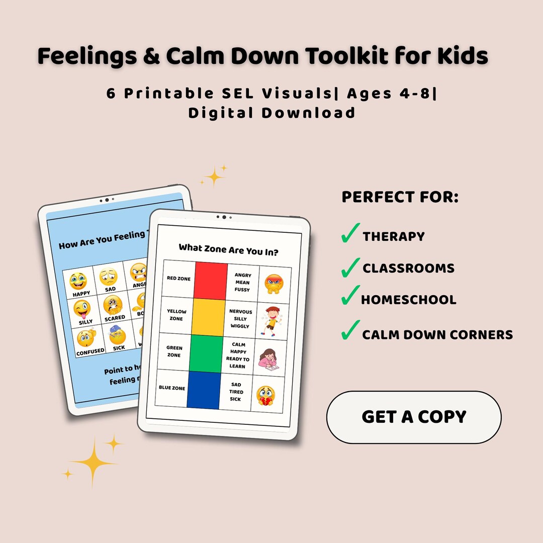 Feelings Chart & Calm Down Toolkit: Printable SEL Visuals for Kids (PDF ...