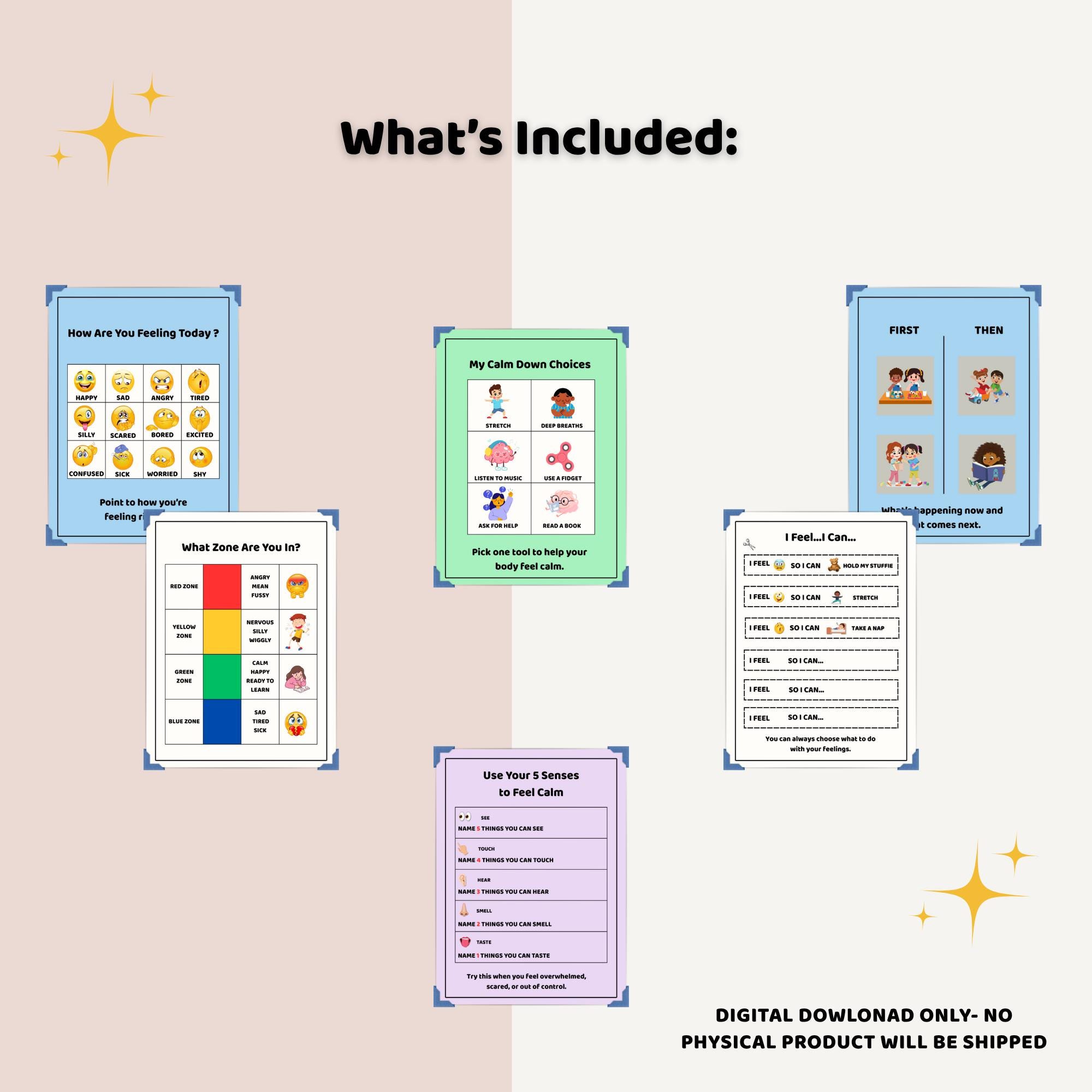 Feelings Chart & Calm Down Toolkit: Printable SEL Visuals for Kids (PDF ...