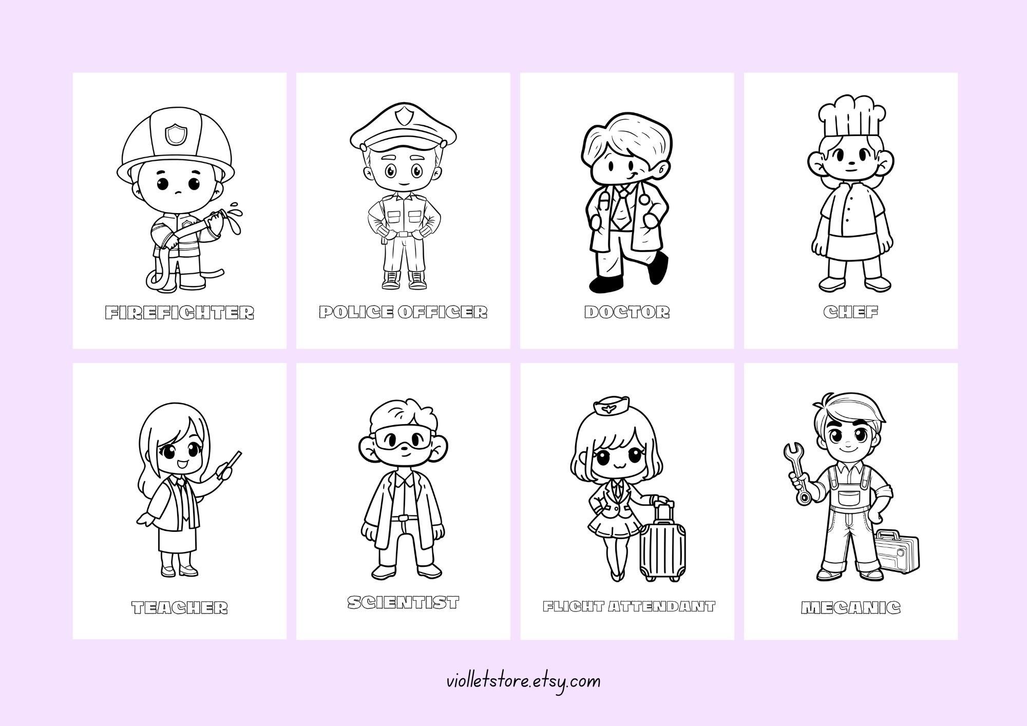 Professions Coloring Pages for Kids – 20 Career Worksheets, Educational ...
