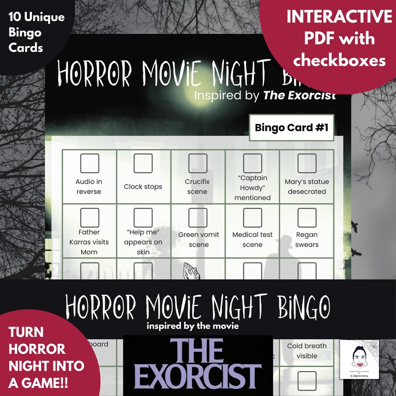 Scary Movie Bingo Game Inspired by Horror Movie Interactive Checkbox ...