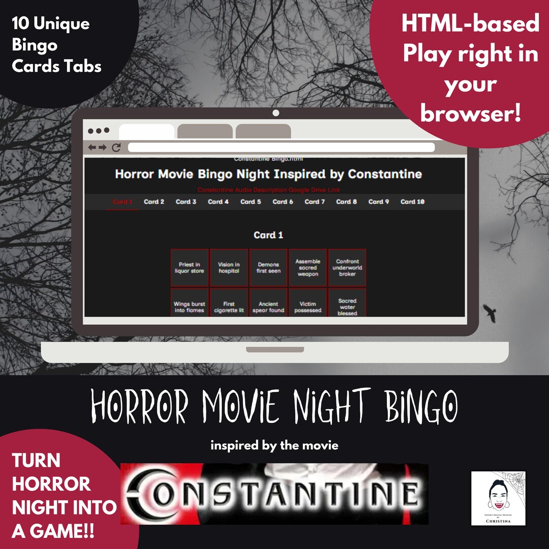 Horror Movie Night Bingo Game | HTML Bingo Inspired by Occult Detective Film | Accessible ...