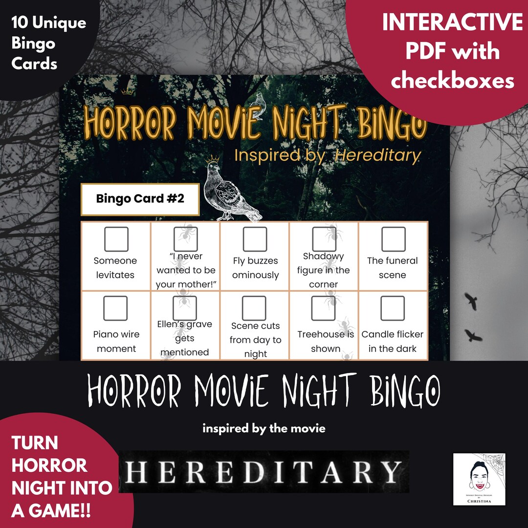 Scary Movie Bingo Game Inspired by Horror Movie Interactive Checkbox ...