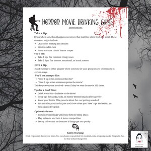 Drinking Game Scary Horror Movie Inspired Accessible Design (PDF ...